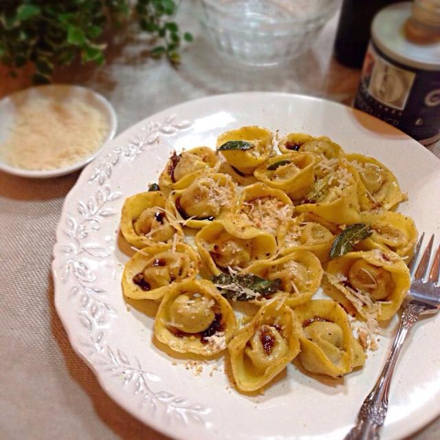 Pumpkin tortelli sage brown butter and served with amaretti/rick chan ...